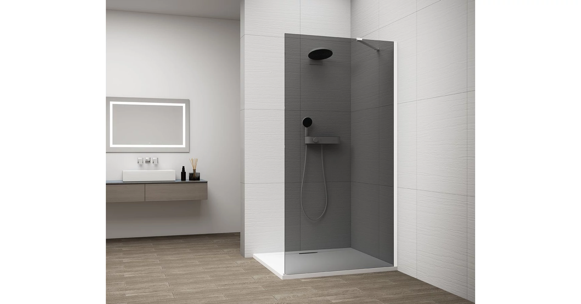 SAPHO ESCA WHITE MATT Walk-in zuhanyfal, falra szerelhető, füst üveg ...